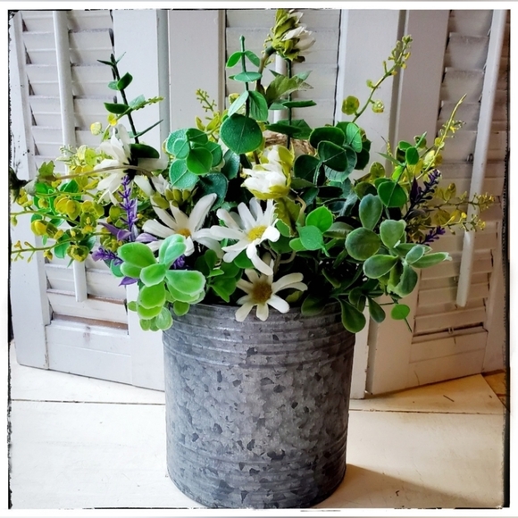 Handmade | Accents | Hanging Floral Arrangement In Galvanized Vase ...